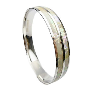 316L Stainless Steel Natural White Abalone Paua Shell Inlay With Stripe Hawaiian Curved Top Bangle Bracelet (Width: 6mm, 8mm, 10mm, 12mm) (Size: 7.5", 8", 8.5") (8.5, 12mm)