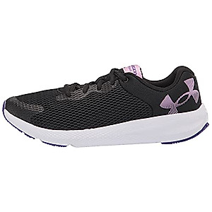 Under Armour Womens Grade School Charged Pursuit 2 Bl Running Shoe, Black/White, 5 Big Kid US