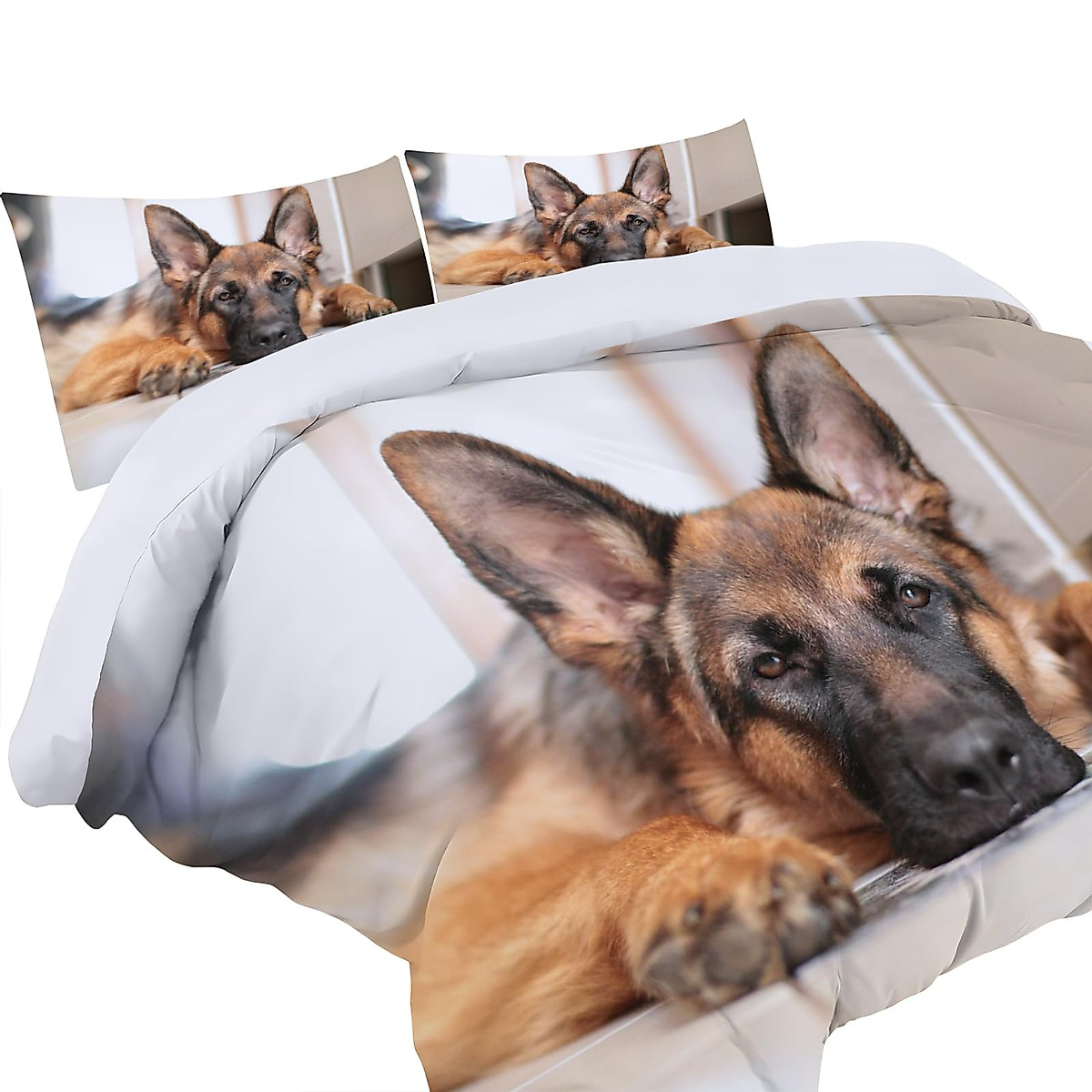 Brown German Shepherd California King Duvet Cover Animal Print Bedding Soft Microfiber Comforter Cover and 2 Pillow Shams 20"X36", Bed Set Duvet Covers with Zipper for Home Room Decor