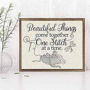 Beautiful Things Come Together One Stitch At A Time Poster, Wall Poster for Home Kitchen Bar Coffee Shop, Sewing Lover Decor, Gift for Quilters, Seamstresses, 11x14 Inch Unframe