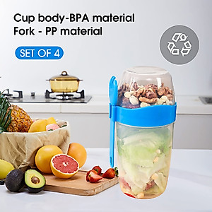 ABEFHELM 4 Pack Breakfast On The Go Cups Cereal Yogurt Cups with Lids and Spoon Reusable Oatmeal Cup for Breakfast, Cereal, Milk, Fruit, Small Snacks