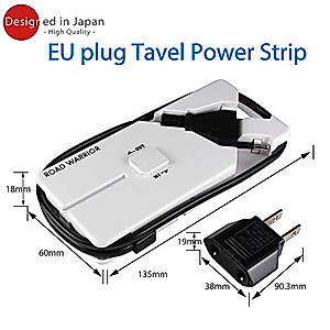 ROAD WARRIOR 3-Outlet Travel Universal Power Strip with European Plug, Compact, Designed in Japan, EU to US Adapter Does not Convert Voltage-RW47WH