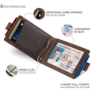 SERMAN BRANDS RFID Blocking Bifold Slim Genuine Leather Minimalist Front Pocket Wallets for Men Money Clip (Texas Brown 3.0)