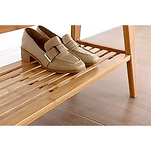 SOBIBO Shoe Entryway Bench, Bamboo Shoe Rack Bench, Organizer with 2 Tier Storage Simple Style Good Load Bearing, Ideal for Entryway Hallway Living Room,(Nature,35.4'')