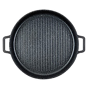 MasterPan Non-Stick Stovetop Oven Grill Pan with Heat-in Steam-Out Lid, nonstick cookware, 12", Black,