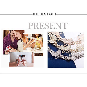 TOPGRILLZ 8mm/12mm 6 Times Plated Iced Out Spinner Charm Butterfly Cuban Link Choker Chain Necklace for Women Novelty Jewelry Gifts(12mm Rose Gold, 16)