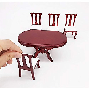 EatingBiting 1:12 Dollhouse Miniature Furniture Red Wooden Dining Table Chairs 5pcs Set 1 Table and 4 Chair Wooden Creative Handcraft Gift for Boys Girls Perfect for Interior Model.