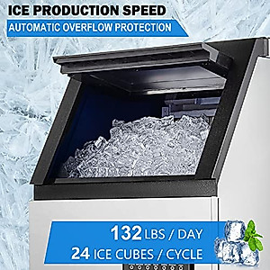 Topdeep Commercial Ice Maker Machine 132LBS/24H with 33LBS Storage Capacity, Stainless Steel Freestanding Ice Machine Automatic Operation- Ideal for Home, Restaurants, Bars Ice Making
