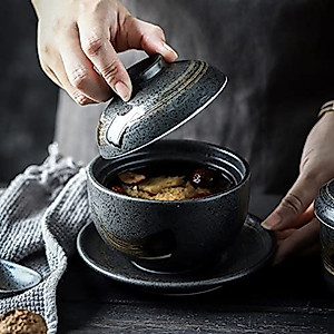 BESTonZON Japanese Ramen Miso Soup Bowl with Lid Japanese Rice Bowl Ceramic Cereal Bowl with Lid Traditional Bowls Noodle Bowl Lacquer Bowl Mini Steamer