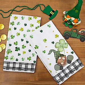 ARKENY St Patricks Day Gnome Green Shamrock Kitchen Towels Dish Towels St. Patrick's Day Decorations for Home Décor Ultra Absorbent Bar Drying Cloth 18x26 Inch Hand Towel for Cooking Set of 2