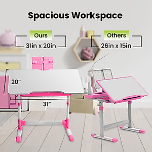 Gorilla Gadgets Kids Table and Chair Set for Ages 4-12, Height Adjustable Children's Study Station, Student School Table with Light, Pencil Case, and Bookstand (DSK-Kids)