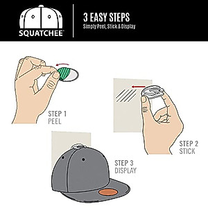Squatchee Premium Adhesive Hat Hooks for Wall (5-Pack) | Hat Rack for Baseball Caps | Hat Display Holders | Hat Hangers for Closet & Doors | Hat Organization & Storage | Patented Design | Black