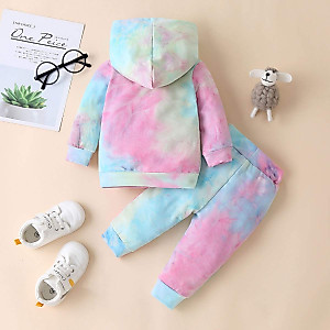 Newborn Infant Baby Girls Sweatshirts Tie Dye Sweatsuit Hoodies Tops Pants 2Pc Tracksuit Fall Winter Clothes Set (Green, 12-18 Months)