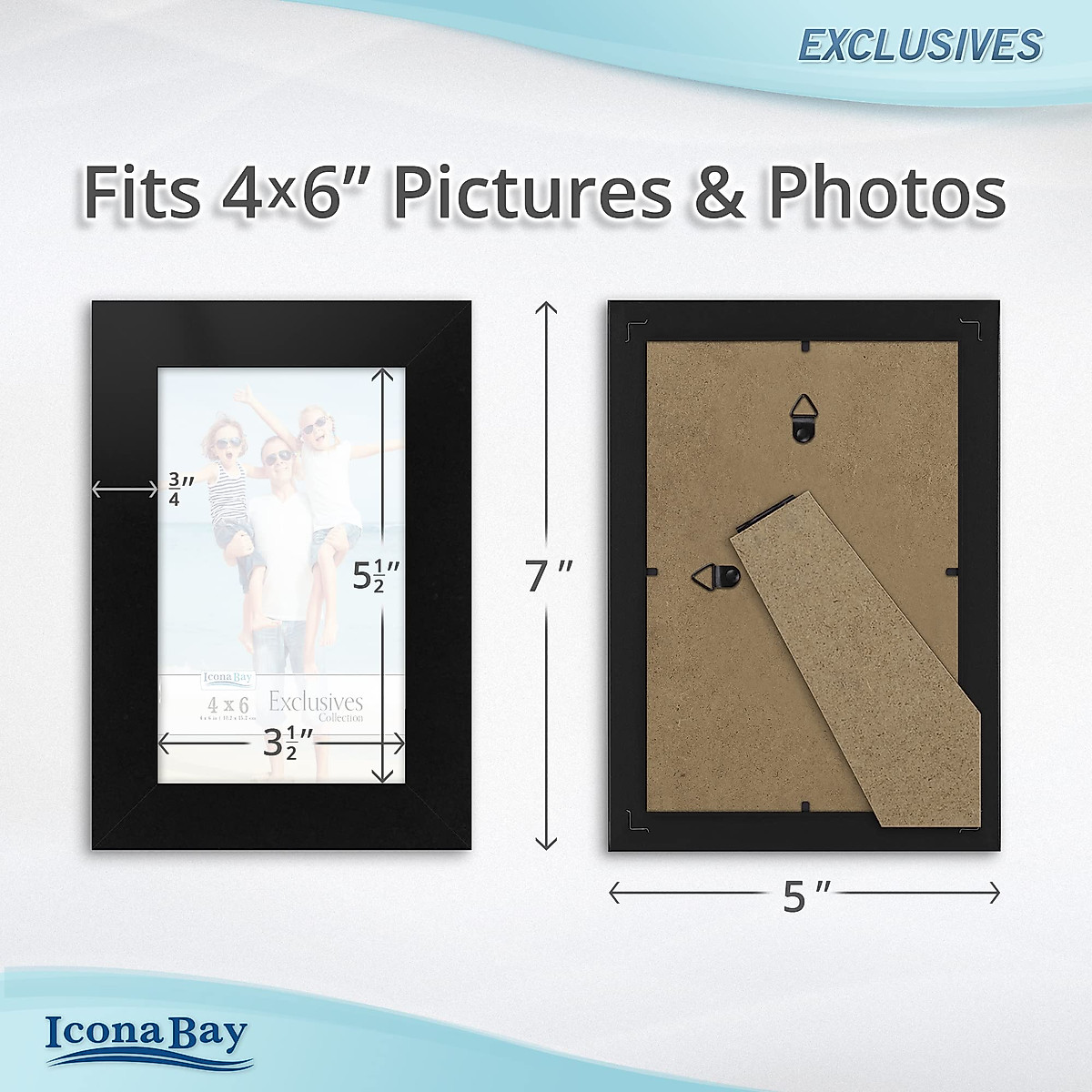 Icona Bay 4x6 Picture Frames (Black, 3 Pack), Sturdy Wood Composite Photo Frames 4 x 6, Sleek Design, Table Top or Wall Mount, Exclusives Collection