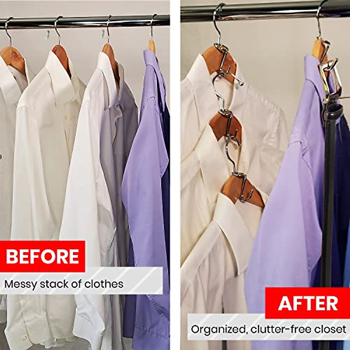 12-Pack Space Saver Heavy Duty Premium Hanger Clips Hook connectors Extenders Fits Over The Neck of Any Thin or Thick Plastic or Metal Closet Hangers Efficient Storage Easy Access