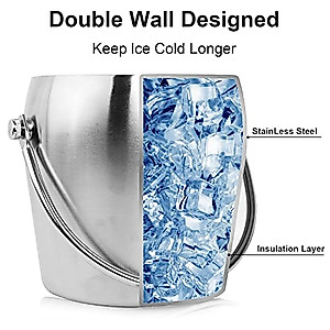 Hassol 2L Ice Bucket with Lid, Tongs, Scoop and Strainer, Premium for Parties, Cocktail Bar, Champagne, Wine, Chilling, Perfect for Bar Accessories for the Home Bar to Freezer, Stainless Steel Bucket
