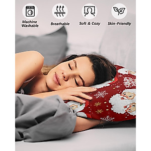 Edwiinsa Christmas Santa Pillow Covers King Standard Set of 2 20x36 Bed Pillow, Plush Soft Comfort for Hair/Skin Cooling Pillowcases with Envelop Closure Throw Covers Red Xmas Tree Gold Snowflake