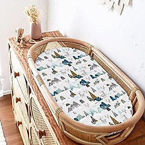 Baby Bassinet Sheet for Boys and Girls, Cradle Mattress Sheet, Polyester Baby Bedside Cover, Universal for Rectangle, Oval, Hourglass Bassinet Mattress, Soft & Breathable, 2 Pack, Mountain & Pine