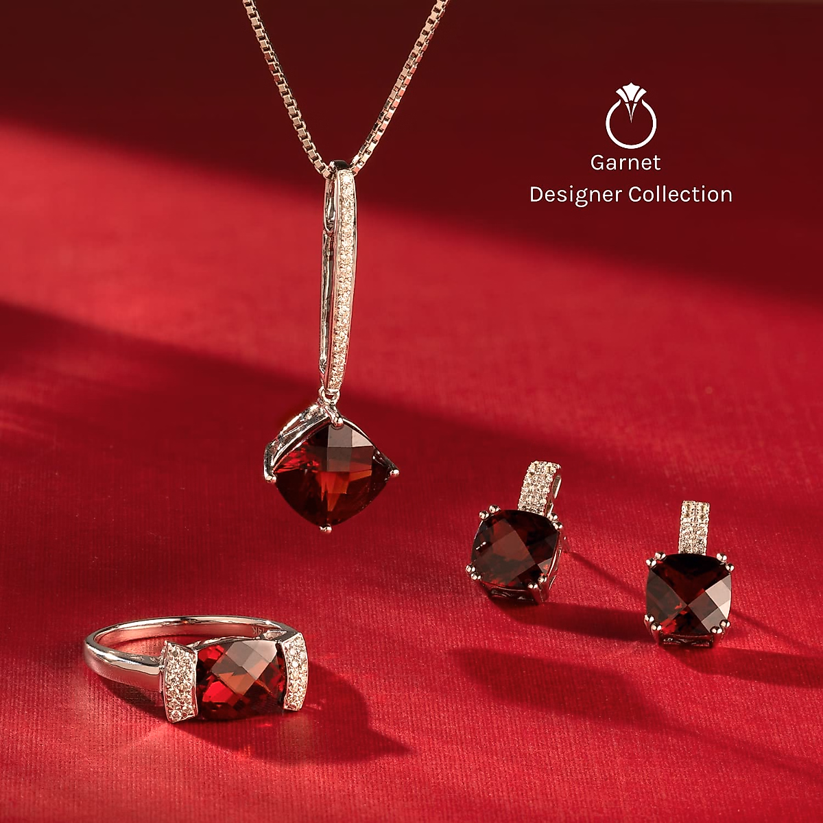 PEORA Garnet Pendant for Women 14K Rose Gold, 3.25 Carats Chevron Cut, Natural Gemstone, with 18 inch Rose-tone Chain