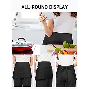 Syntus 6 Pack Server Apron with 3 Pockets, Waterdrop Resistant Waitress Waiter Waist Apron, 11.5-inch Black