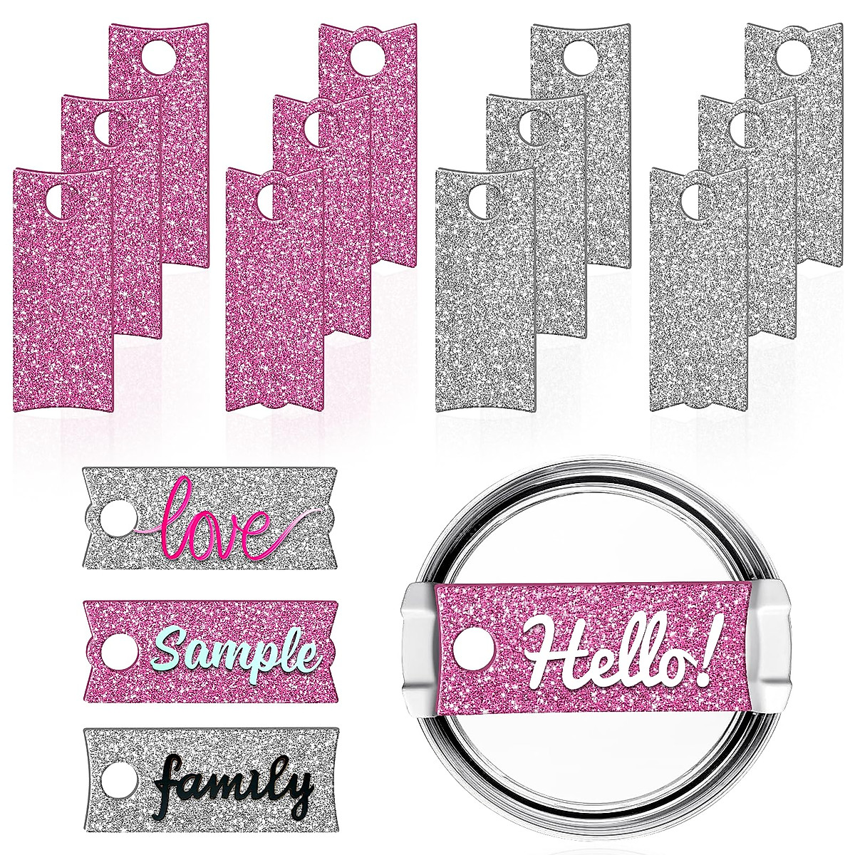 Vodolo Name Plate for 40 Oz Stanley Cups,12 PCS Acrylic Nameplate Personalized Name Tag Blank Compatible with Stanley Tumbler Topper Lid Accessories