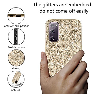 Compatible with Samsung S20 FE Case Glitter Shockproof, for Samsung Galaxy S20 FE Phone Case Bling Sparkly Soft TPU and PC Silicone Shiny Girl Women Thin Protective Cover (Gold)