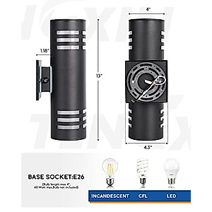 TENGXIN Outdoor Wall Light,Dusk to Dawn Modern Outdoor Wall Sconce with Stainless Steel Cylinder, Black Finish Wall Mount Light,E26 Socket,IP65 Waterproof,UL Listed.