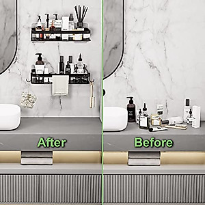 VAIQVUED Shower Caddy Shower Organizer No Drilling Adhesive Bathroom Organizer with Hanging Rod and 2 Caddy Hook, Shower Shelves 2 Pack for Bathroom, Living room, Kitchen, Toilet