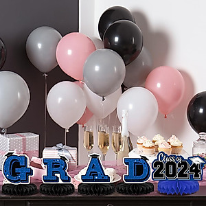 AKEROCK Graduation Decorations Class of 2024, 9Pcs Honeycomb Table Graduation Centerpieces for Graduation Party Decorations, Table Toppers Graduation Decor - Graduation Party Supplies(Blue, Black)