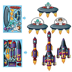 Mocossmy Make a Face Stickers Sheets,24 Sheets Make Your Own Astronaut UFO Rocket Mix & Match Space Themed Stickers,DIY Stickers for Kids Art Crafts School Rewards Birthday Party Favor Supplies Games