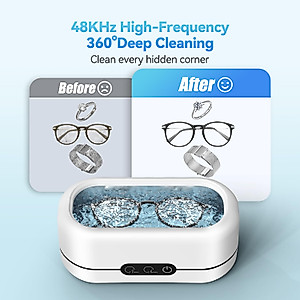 BYASKZIV Ultrasonic Jewelry Cleaner, 48KHz Ultrasonic Cleaner Machine for Jewelry, Eyeglasses, Rings, Watch Strap, Dentures- Dual Cleaning Modes, 304 Stainless Steel Tank