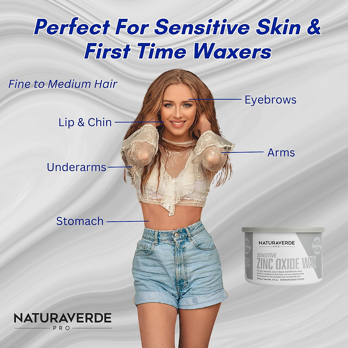 NaturaverdePro Zinc Oxide Soft Wax for Sensitive Skin, Body and Facial Hair Removal, Wax Hair Remover for Women, Sensitive Skin - 14oz