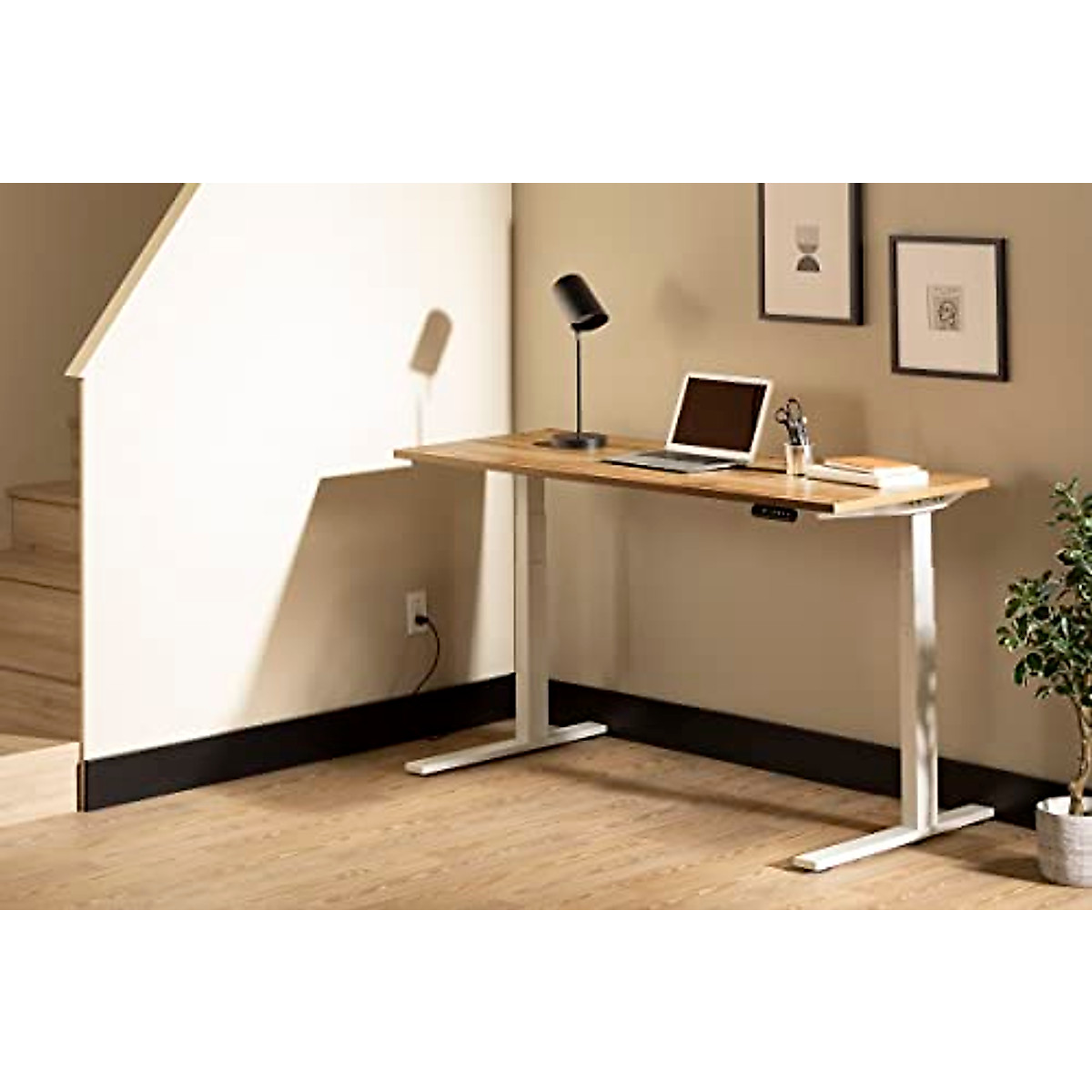 South Shore Ezra Adjustable Height Standing Desk, Nordik Oak and White