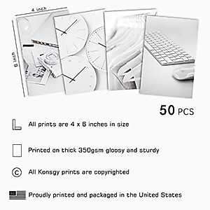 White Photo Collage Kit for Wall Aesthetic | Minimalist White and Grey Wall Posters for Teen Girl Dorm Room Decor | 50 Set 4x6 Inch