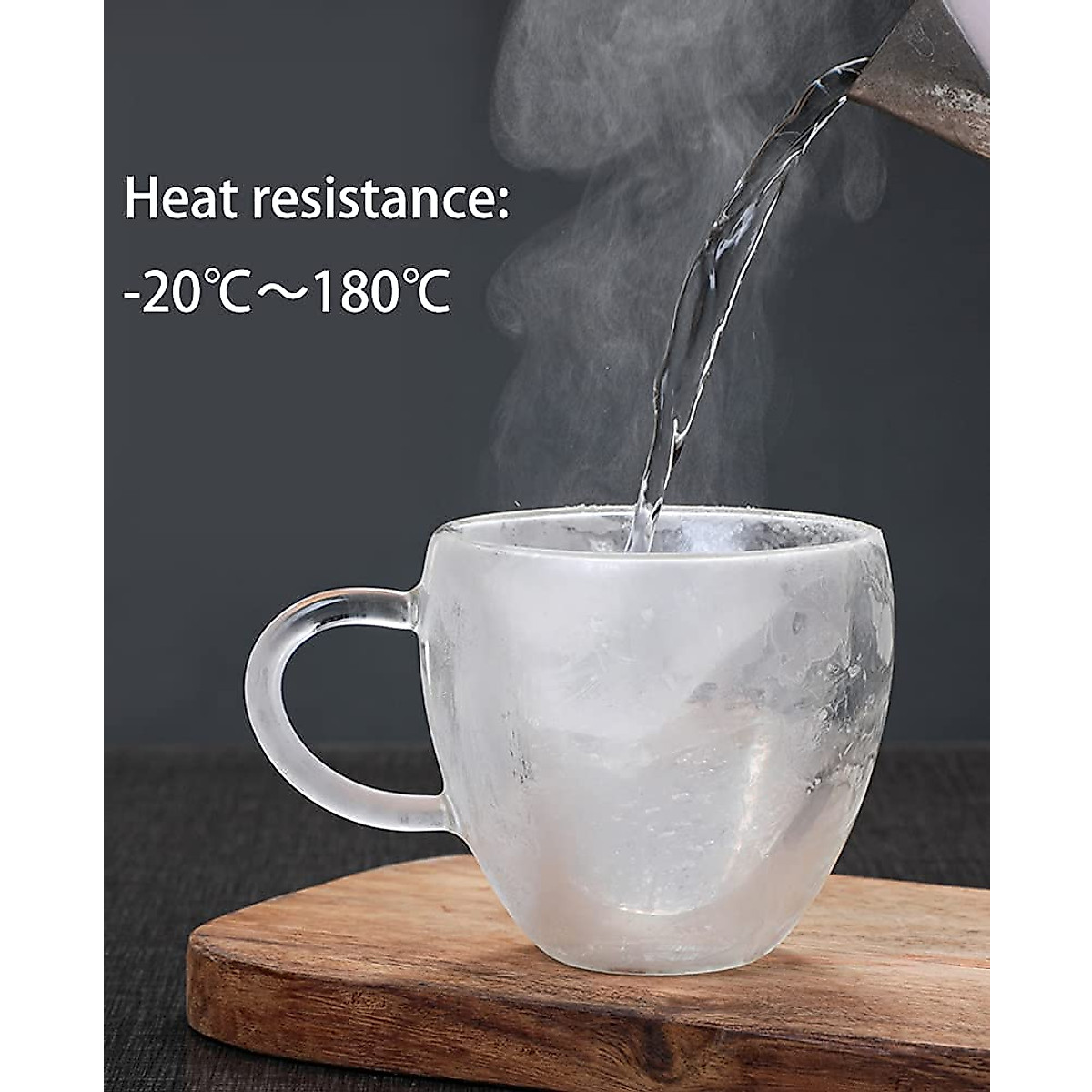 PCduoduo Heart Shaped Cup，Heat resistant creative double layer heart cup cup clear glass milk cup tea milk cup cup coffee cup (6.3oz/180ml)