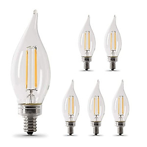 Feit Electric 40-Watt Equivalent CA10 LED Light Bulb, Dimmable Enhance Glass Candelabra Filament, 300 Lumens, 13 Yrs. Lifetime, 2700K Soft White, 6-Pack - CFC40/927CA/FIL/6