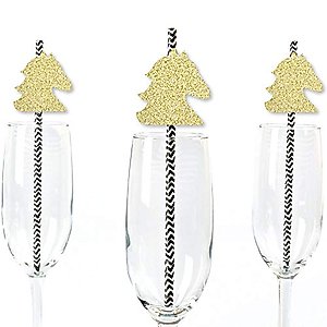 Gold Glitter Horse Party Straws - No-Mess Real Gold Glitter Cut-Outs and Decorative Kentucky Horse Derby Horse Race Party Paper Straws - Set of 24