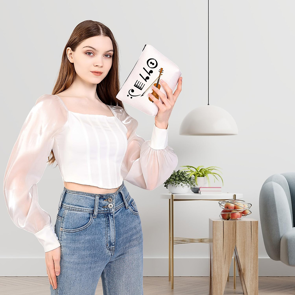 BDPWSS Cello Gift Cello Player Gift Cello Music Note Makeup Bag Funny Cello Cellist Orchestra Musician Zipper Travel Pouch (Cello note bag)