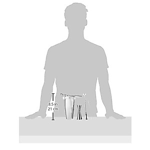 5 pc. Cocktail Shaker Bar Set by Tom Bullock's, The Original Tastemaker: 25 oz Stainless Steel Shaker, Double Measuring Jigger, Stirrer/Mixer Spoon, Strainer and Ice Tongs. Become The Ideal Bartender!