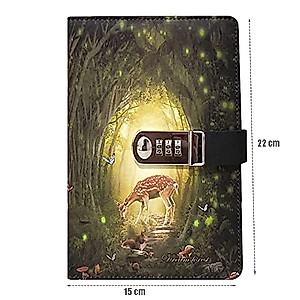 AZPINGPAN Cartoon PU Leather Cover Lock Diary Journal Office Learning Writing Notebook Thickening Portable Planner Organizer Digital Password Notebook Locking Personal Diary