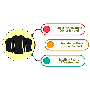 BaHoki Essentials Long Sleeve Undershirts for Scrubs - Great Stretch and Layering Piece - Multipurpose and Durable -Use with Scrubs and Lab Coats - for Nurses, Doctors, Women, and Men Black