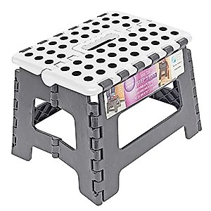 Totally Living 9" Inch Folding Step Stool | Lightweight Anti-Skid & Non-Slip Design | Collapsible Stepping Stool | 300 lb Capacity | Grey/White