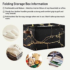 TSENQUE Large Canvas Storage Bins, Marble Black Gold Kid's Storage Box, for Toy Storage Basket Nursery Storage Containers