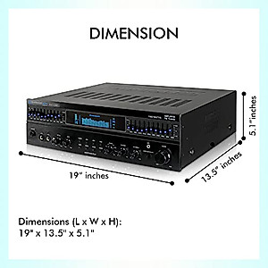 Technical Pro Professional 1500 watts Power Bluetooth Receiver with Built-in Equalizer, 5.1 Channel Home Theater, Dual Mic Inputs, 5 Band EQ & FM Radio