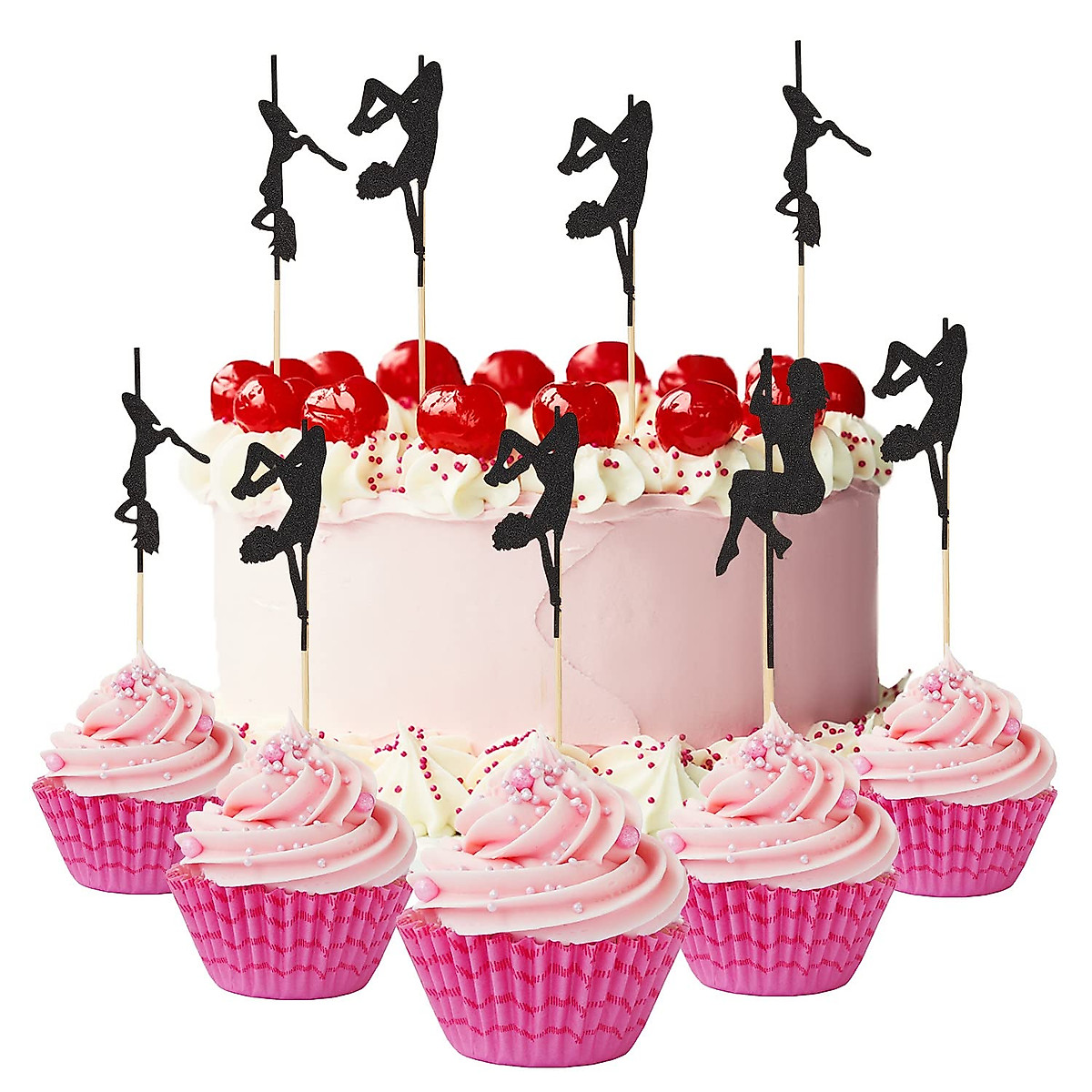 Jetec 60 Piece Stripper Pole Cupcake Topper Picks Dancing Girl Silhouette Cake Topper Toothpick for Bachelor Party Birthday Cake Decoration Bride Groom Bridal Bachelorette Women Men Boy Girl