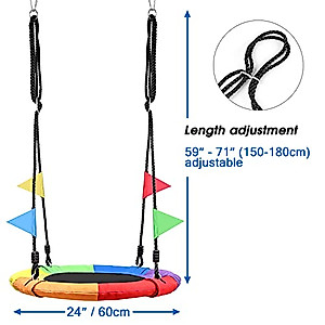 Odoland 24 inch Children Tree Swing, Outdoor Small Saucer Swing Platform Swing for Kid, Round Flying Swing wirh Adjustable Hanging Ropes for Backyard, 220lb Weight Capacity Great for 1-2 Kids