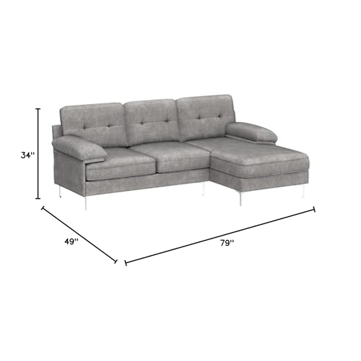 Abakan 79” Modern Sectional Sofas Couches for Living Room, Chenille L Shaped Couches with Chaise for Small Spaces, Sofa with Solid Wood Frame, Attached Armrest, Easy to Install(Light Grey)
