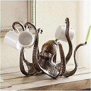 LEFORUP Octopus Mug Holder, Vintage Nautical Octopus Cup Holder for Counter, Table Ornament, Jewelry Necklace Pendant Tea Cup Holder (Black)