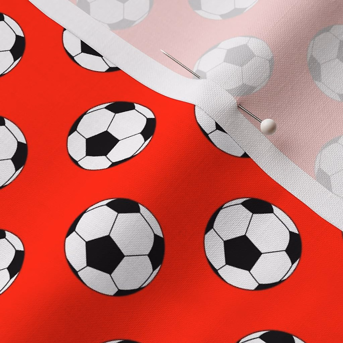 Spoonflower Fabric - Black White Soccer Balls Red Sports Football Printed on Petal Signature Cotton Fabric by The Yard - Sewing Quilting Apparel Crafts Decor