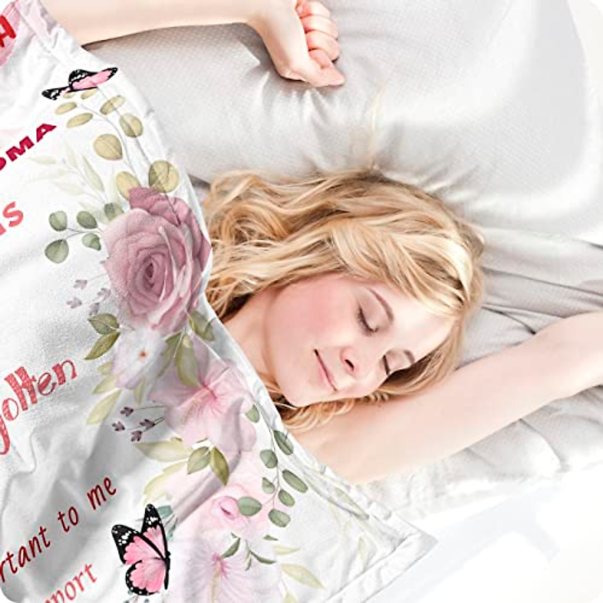 Grandma Blanket Mother's Day Throw Blanket Flower Butterfly Soft Flannel Lightweight Travel Plush Blankets Gifts from Granddaughter Grandson 40x50inch I Love You Grandma